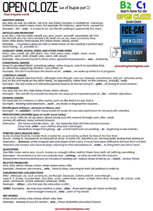 Open Cloze Task : Reading and Use of English part 2 (frequent words)