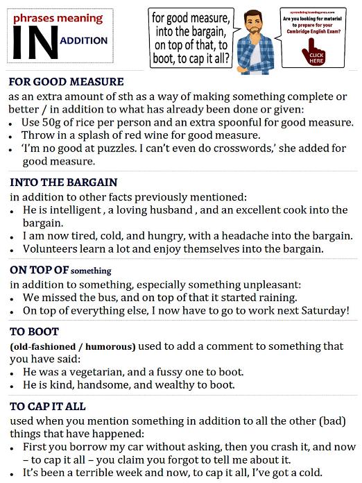 Phrases Meaning In addition