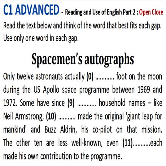 Reading and Use of English part 2 : Open cloze - Exercises